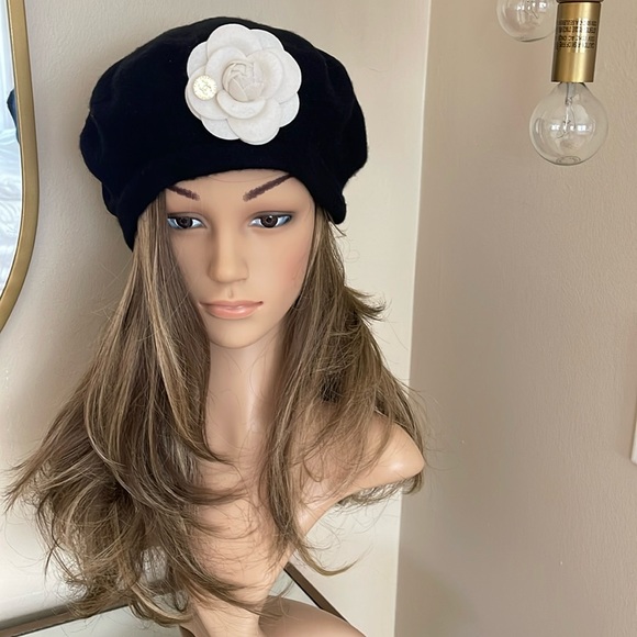 Accessories | Classic Camellia Flower French Wool Black Beret Hat ...